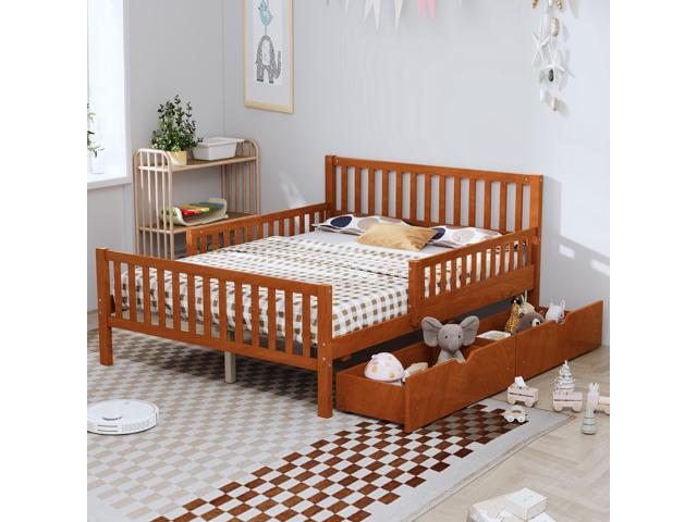 Click here for Full Size Wood Platform Bed with Guardrails on Bot... prices