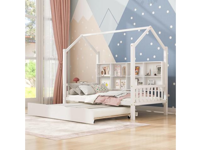 Click here for Wooden Twin Size House Bed with Trundle Kids Bed w... prices