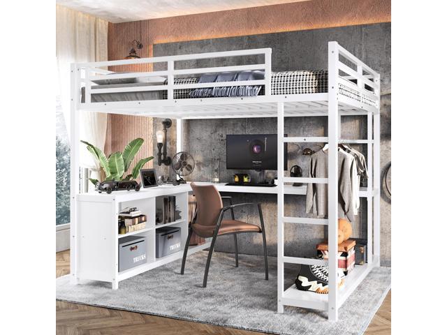 Click here for Metal Loft Bed with Wardrobe and L-shaped Desk  Qu... prices