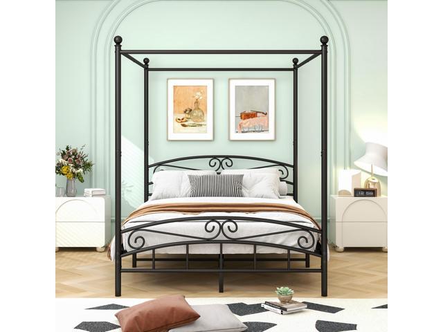 Click here for Queen Size Metal Canopy Bed Frame with Headboard a... prices