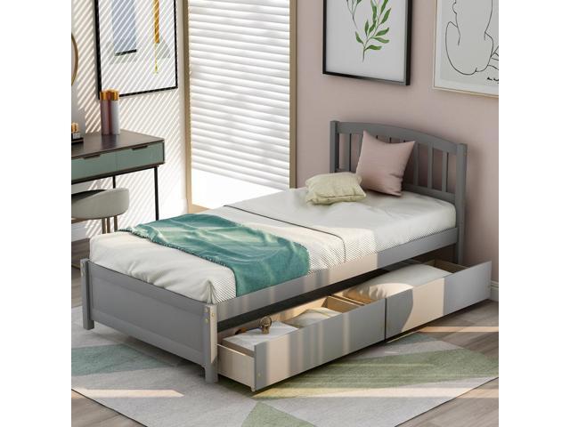 Click here for Twin Platform Storage Bed Wood Bed Frame with Two... prices