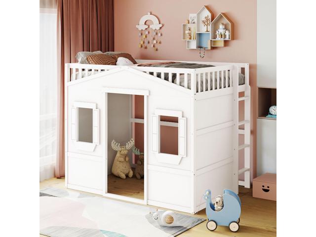 Click here for Full Size House Loft Bed With Ladder-White prices
