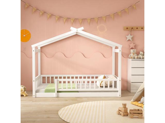 Click here for Twin Size Wood Bed House Bed Frame with Fence  for... prices