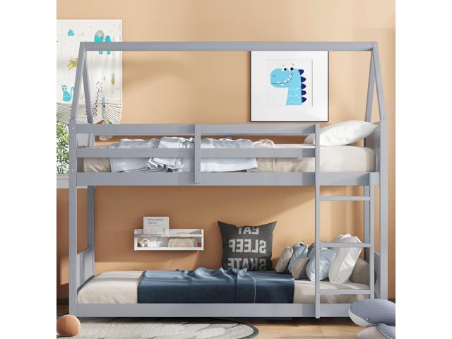 Click here for Twin Over Twin House Floor Bunk Bed with Headboard... prices