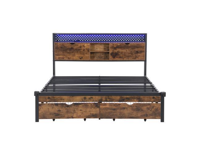 Click here for Queen Size Metal Platform Bed Frame with Wooden He... prices