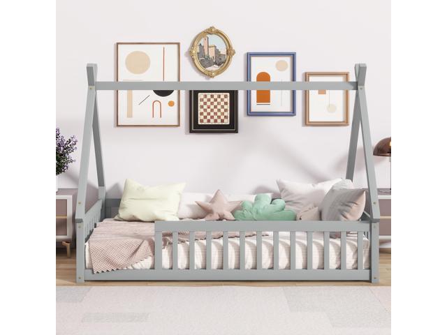 Click here for Twin Tent-shaped Floor Bed Teepee Bed with Guardra... prices