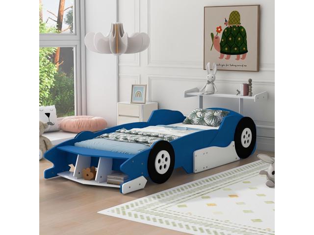 Click here for Twin Size Race Car-Shaped Platform Bed with Wheels... prices