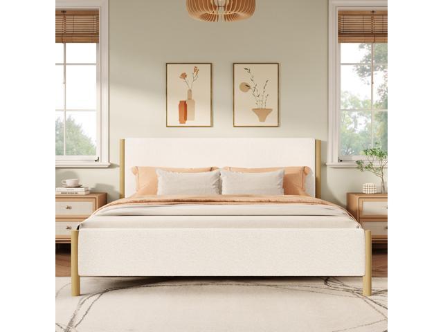 Click here for Modern White Boucle Upholstered Bed with Rubberwoo... prices