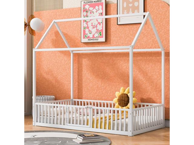 Click here for Twin Size Metal House Bed with Fence and Door  Whi... prices