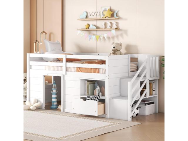 Click here for TWIN BED  SOLID WOOD TWIN SIZE LOW LOFT BED WITH S... prices