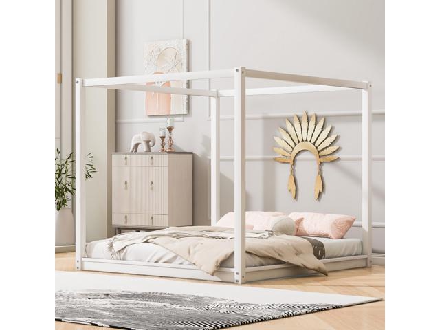 Click here for King Size Canopy Platform Bed with Support Legs Wh... prices