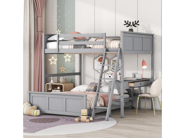 Click here for Full Over Full Bunk Bed with Desk  Gray prices