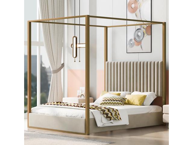 Click here for Queen Size Upholstery Canopy Platform Bed with Hea... prices