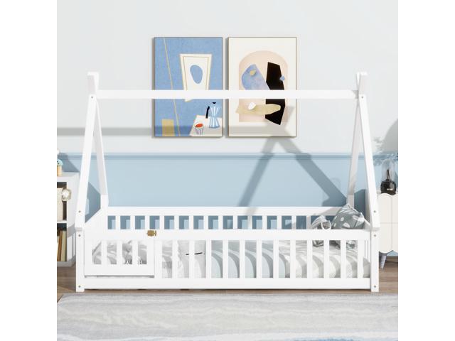 Click here for Twin Tent-shaped Floor Bed Teepee Bed with Guardra... prices