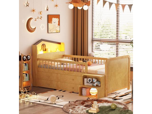 Click here for Low Loft Bed with LED Lights  Wooden Twin Loft Bed... prices