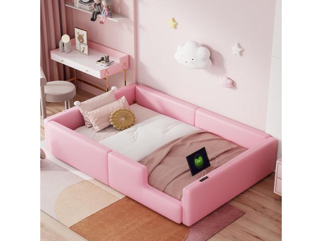 Click here for Twin Size Upholstered Platform Bed with Guardrail... prices