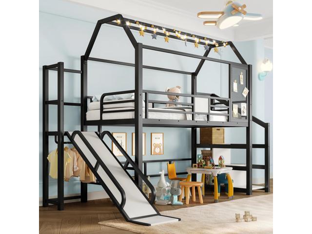 Click here for Twin House Loft bed with Slide and Stairs  Metal P... prices