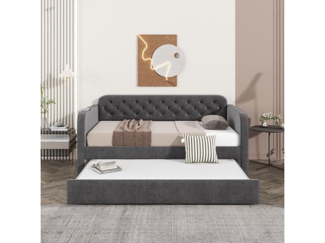 Click here for Twin Size Upholstered Daybed with Trundle and USB... prices