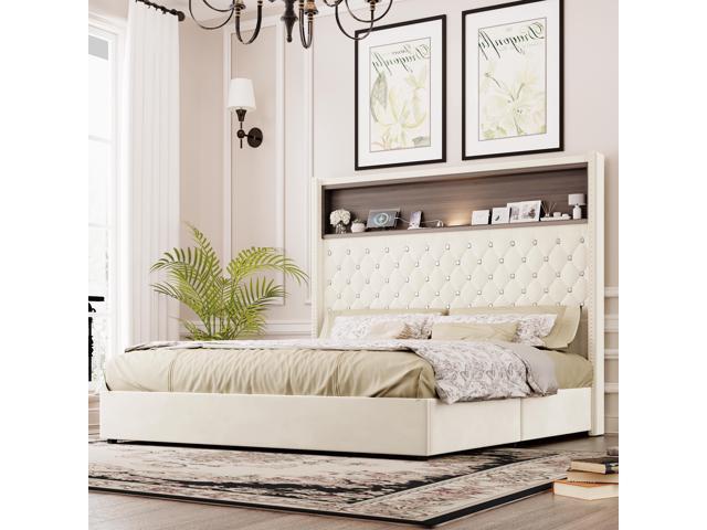 Click here for Queen Size Velvet Tufted Soft Bed Frame with USB P... prices