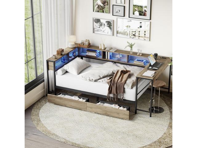 Click here for Corner Bed Frame Full Size with Bookcase and 2 Und... prices