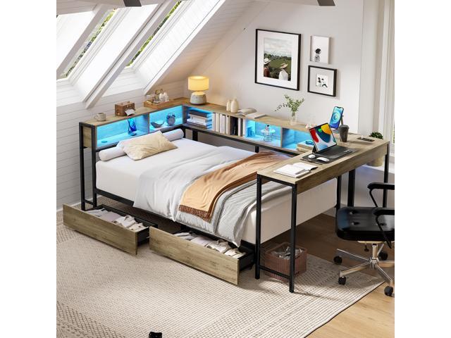 Click here for Corner Bed Frame Twin Size with Bookcase and 2 Und... prices