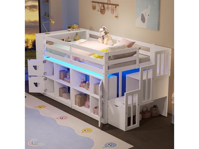Click here for TWIN SIZE LOW LOFT BED WITH SHELVES  STORAGE HEADB... prices