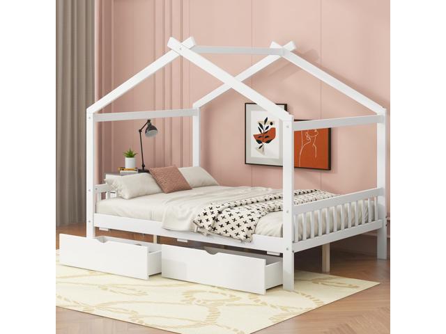 Click here for Full Size House Platform Bed with Two Drawers Head... prices
