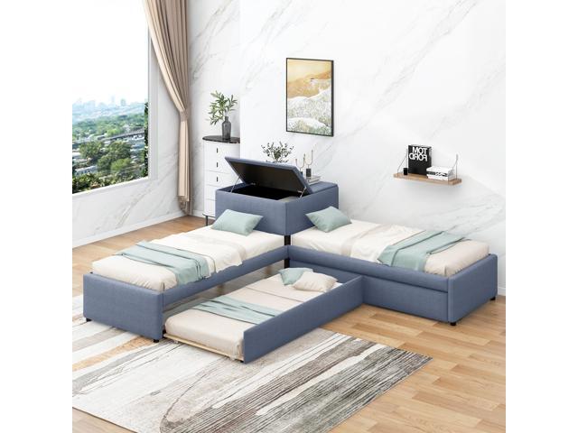Click here for L-shaped Upholstered Platform Bed with Trundle and... prices