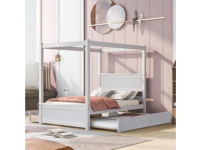 Click here for Wood Canopy Bed with Trundle Bed and two Drawers F... prices