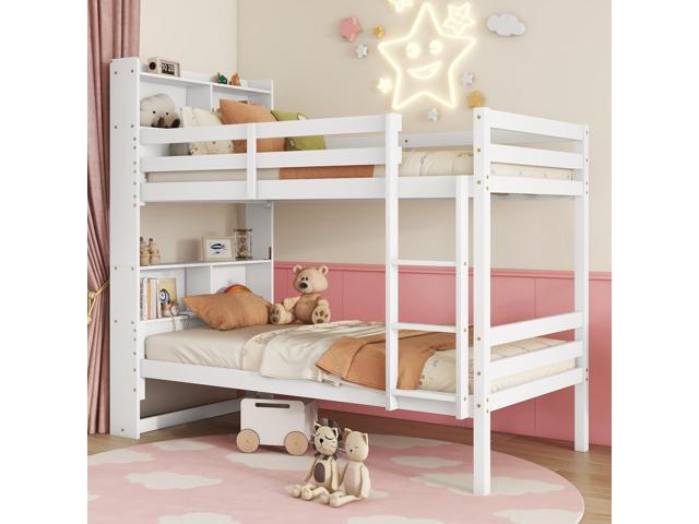 Click here for Twin Over Twin Bunk Bed with Shelves  Rubber Wood... prices