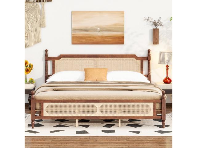Click here for King Pine wooden Bed with Rattan Headboard and Foo... prices