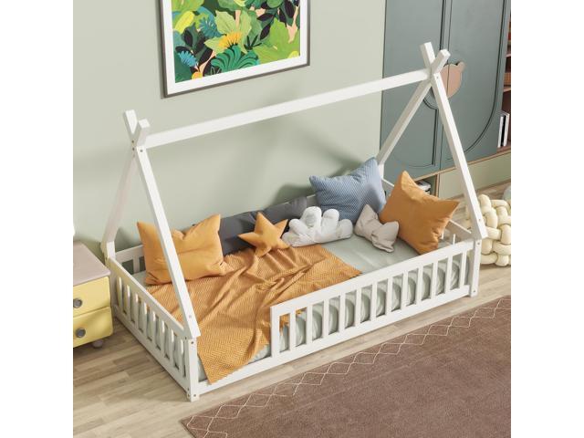 Click here for Twin Tent-shaped Floor Bed Teepee Bed with Guardra... prices