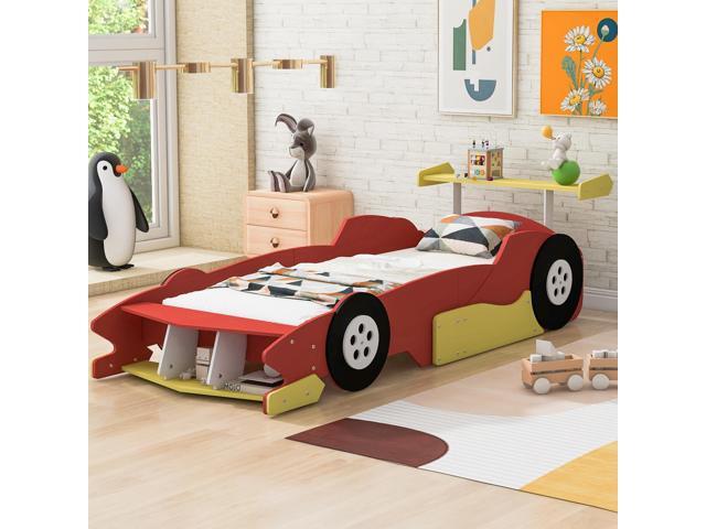 Click here for Twin Size Race Car-Shaped Platform Bed with Wheels... prices