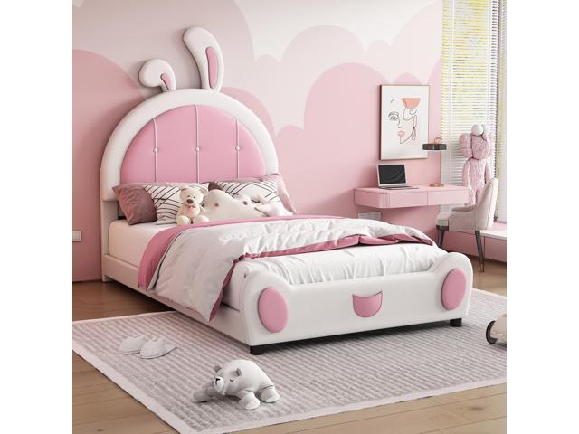 Click here for Twin Size Upholstered Platform Bed with Rabbit Sha... prices