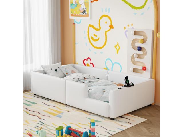 Click here for Twin Size Upholstered Platform Bed with Guardrail... prices