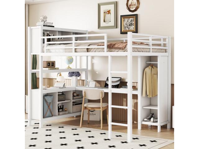 Click here for Metal Loft Bed with Wardrobe And L-shaped Desk  Fu... prices