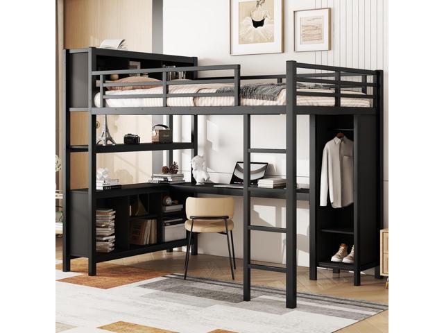 Click here for Metal Loft Bed with Wardrobe And L-shaped Desk  Fu... prices