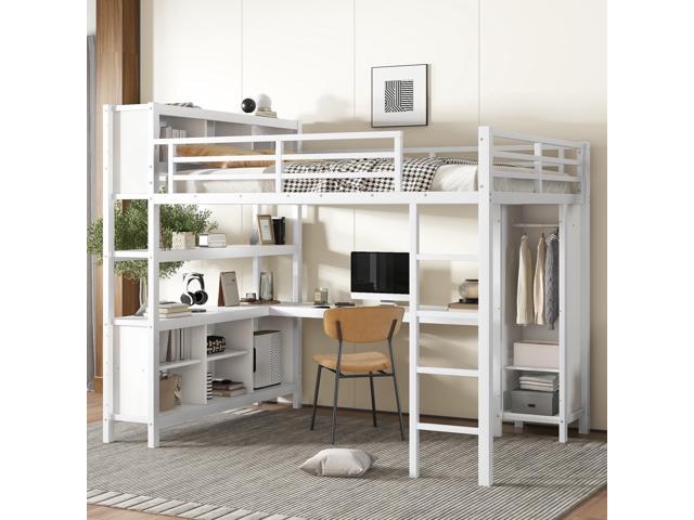 Click here for Metal Loft Bed with Wardrobe And L-shaped Desk  Qu... prices