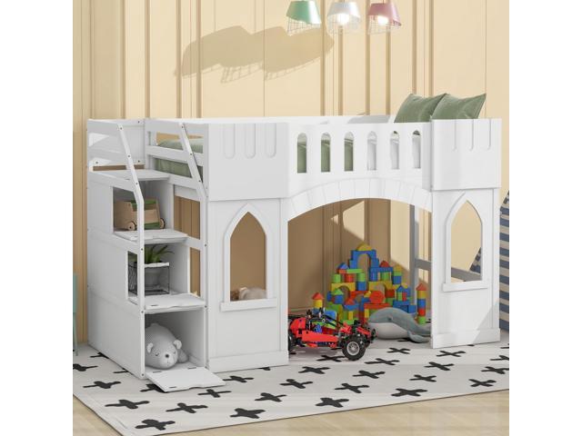 Click here for Twin Size Loft Bed with Storage Staircase and Wind... prices