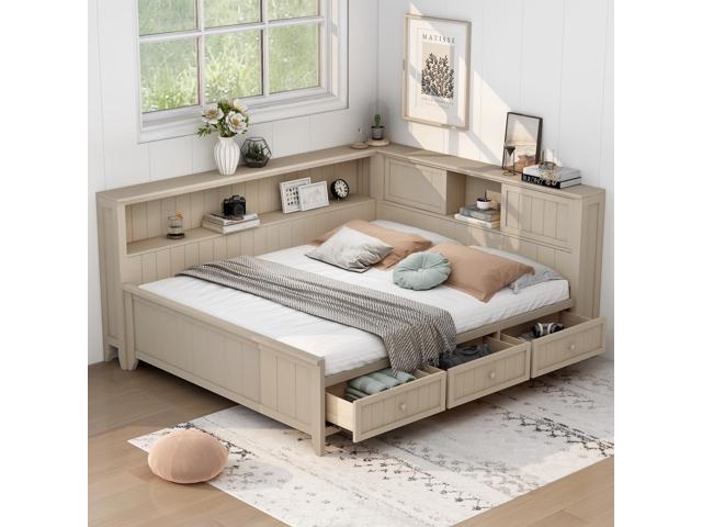 Click here for Full Size Wood Daybed with Storage Shelves and 3 D... prices