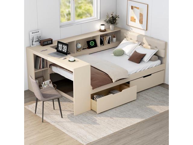 Click here for Wood Full Size Platform Bed with Storage Shelves... prices