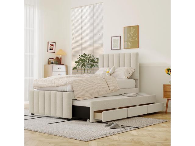 Click here for Twin Size Upholstered Platform Bed with Trundle an... prices