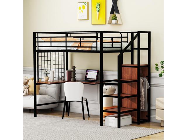 Click here for Twin Size Metal Loft Bed with Desk and Metal Grid... prices