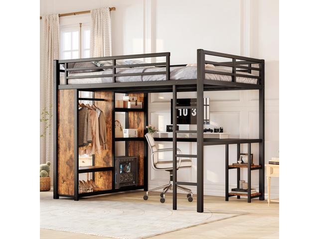 Click here for Queen Size Loft Bed Frame with Built-in Wardrobe... prices