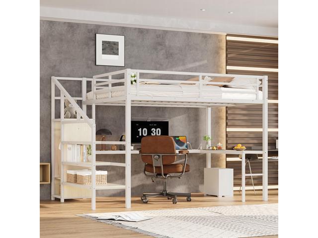 Click here for Queen Size Loft Bed with L-shaped Desk and USB  Me... prices