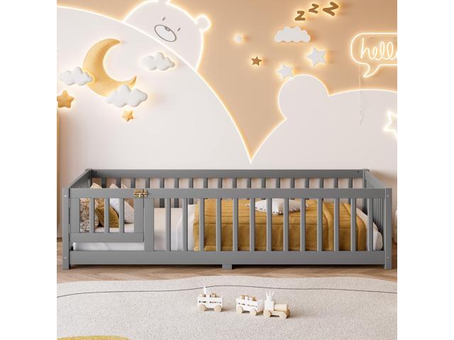 Click here for Twin Size Bed Floor Bed with Safety Guardrails and... prices