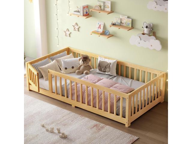 Click here for Twin Size Bed Floor Bed with Safety Guardrails and... prices