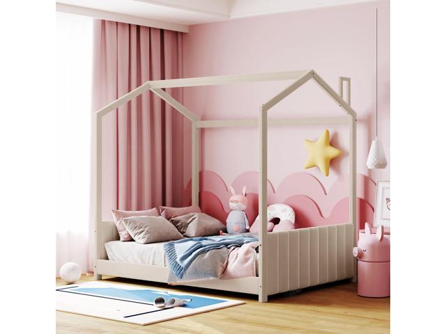 Click here for Full Size Velvet House Bed Wood Bed  Beige(Old SKU... prices