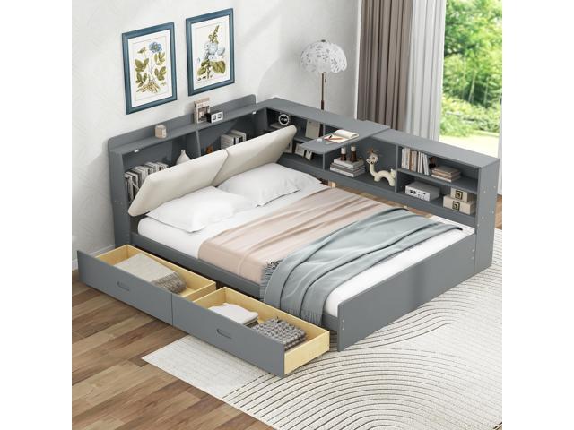 Click here for Wood Full Size platform bed with Storage Headboard... prices