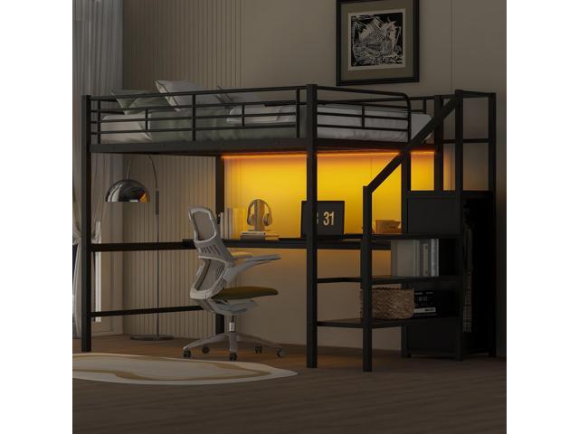 Click here for Full Size Metal Loft Bed with Desk  Storage Stairc... prices